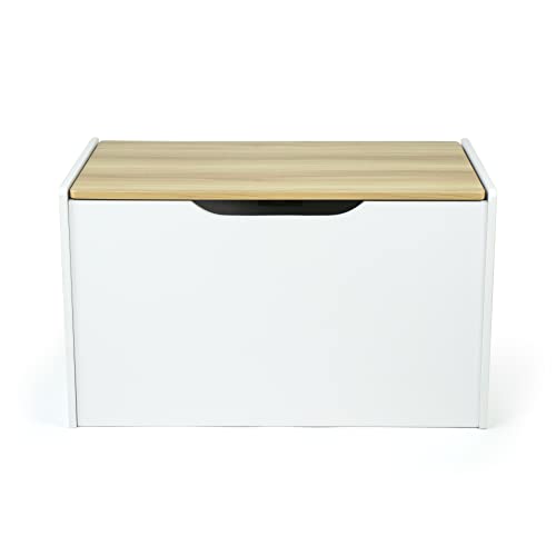 Humble Crew Expedition Hinged Toy Storage Chest with Lid, White & Natural Wood