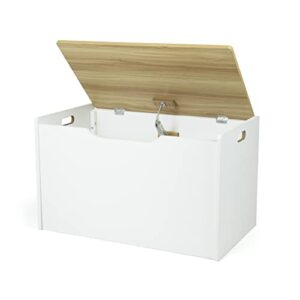 Humble Crew Expedition Hinged Toy Storage Chest with Lid, White & Natural Wood