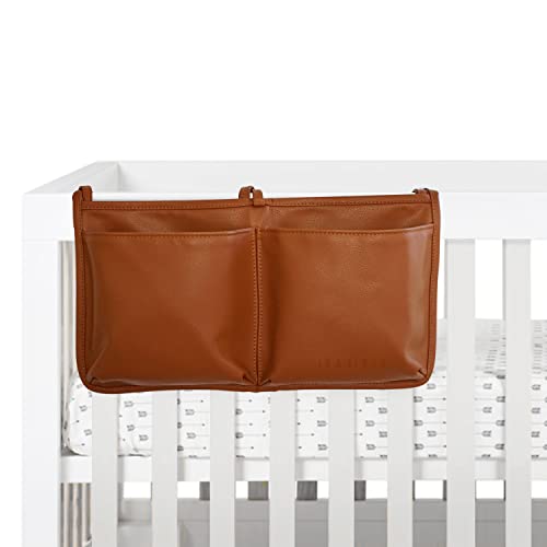 Lu & Ken Baby Nursery Crib Organizer - Vegan Leather Hanging Diaper Organizer for Crib - 13.5 x 7.5 Inch Nursery Storage Bedside Crib – Water and Stain Resistant