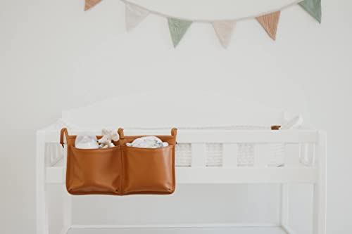 Lu & Ken Baby Nursery Crib Organizer - Vegan Leather Hanging Diaper Organizer for Crib - 13.5 x 7.5 Inch Nursery Storage Bedside Crib – Water and Stain Resistant