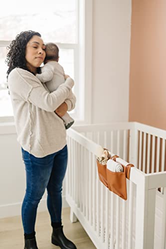 Lu & Ken Baby Nursery Crib Organizer - Vegan Leather Hanging Diaper Organizer for Crib - 13.5 x 7.5 Inch Nursery Storage Bedside Crib – Water and Stain Resistant