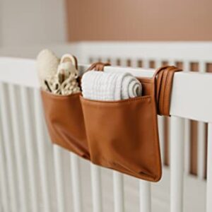 Lu & Ken Baby Nursery Crib Organizer - Vegan Leather Hanging Diaper Organizer for Crib - 13.5 x 7.5 Inch Nursery Storage Bedside Crib – Water and Stain Resistant