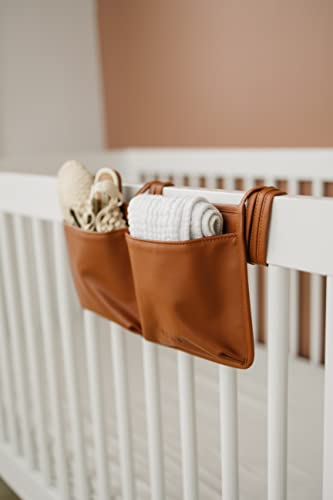 Lu & Ken Baby Nursery Crib Organizer - Vegan Leather Hanging Diaper Organizer for Crib - 13.5 x 7.5 Inch Nursery Storage Bedside Crib – Water and Stain Resistant