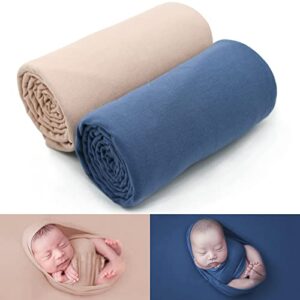 OWLOWLA Baby Photo Props Blanket Newborn Photography Shoot Soft Photography Wrap Blanket for Baby Boys Girls(Steel Blue&Sand)