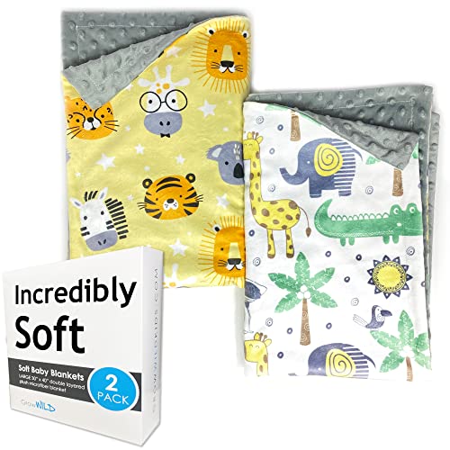 Baby Blankets for Boys & Girls, Soft Minky Blanket 30x40 | 2-Pack of Large Baby Blankets Unisex | for Travel, Nursery, Stroller, Swaddle or Receiving Blankets (Safari)