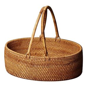 retro rattan basket handmade portable picnic tea set travel storage box (size : highest: 30) (highest: 27.5)