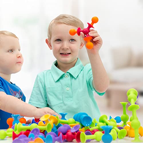 48 Piece Suction Cup Toys Construction Set, Silicone Building Blocks DIY Blocks Toys - Darts Sucker Toys are Fun Bath Toys,Sensory Toy for Toddlers 3 Year Old Boys and Girls