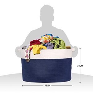 Zilink Blanket Basket Living Room XXXL Large Rope Woven Toy Round Basket 21.7" x 21.7" x 13.8" with Handle Storage Comforter Cushions Thread Hamper