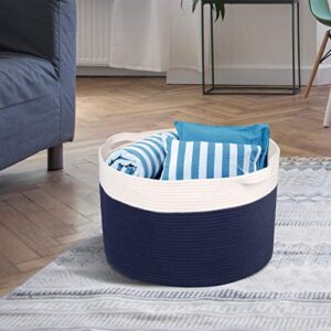 Zilink Blanket Basket Living Room XXXL Large Rope Woven Toy Round Basket 21.7" x 21.7" x 13.8" with Handle Storage Comforter Cushions Thread Hamper