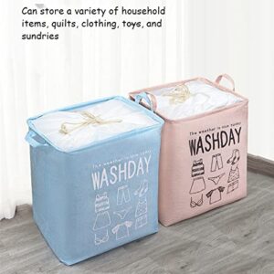 Shellconch Foldable Storage Bin Basket Laundry Basket，Foldable Fabric Storage Bin With Drawstring Cover。Dirty Clothes Hamper for Bedroom.（16.5L x 12.6W x 21.6H） (Blue), L 16.5in * W 12.6in * H 21.6in