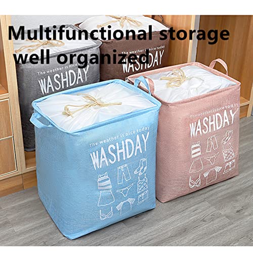 Shellconch Foldable Storage Bin Basket Laundry Basket，Foldable Fabric Storage Bin With Drawstring Cover。Dirty Clothes Hamper for Bedroom.（16.5L x 12.6W x 21.6H） (Blue), L 16.5in * W 12.6in * H 21.6in