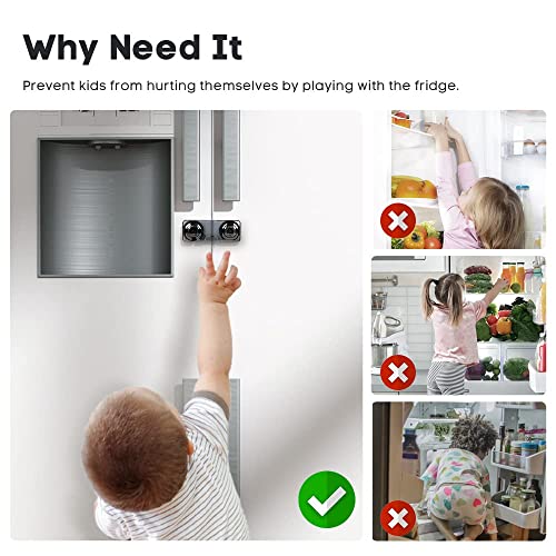 EUDEMON 2 Pack Childproof Refrigerator Lock, Baby Safety French Fridge Door Lock, Freezer Lock, Invisible Cabinet Cupboard Lock for Toddlers, Easy to Install, no Tools Need or Drill (Clear-Black)