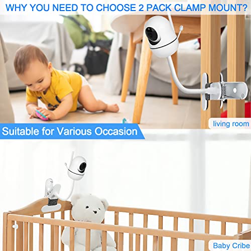 2 Pack Baby Monitor Mount Compatible with HelloBaby HB65/HB66/HB248,ANMEATE SM935E Baby Monitor Camera Flexible Clip Clamp Mount Long Gooseneck Arm, Baby Monitors Holder Without Tools or Wall Damage