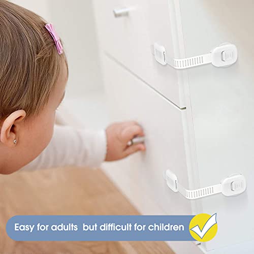 LOSODONA Child Cabinet Safety Locks for Toddlers (6 Pack) Baby Proof Drawer Locks Child Safety Strap Locks for Doors Fridges Toilet Ovens