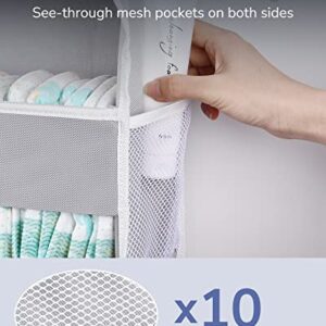 ULG 1 Pack Over Door Organizer with 5 Large Pockets 10 Mesh Side Pockets, 44 lbs Weight Capacity Hanging Storage Organizer with Clear Window for Kids Toys, Shoes, Diapers, Grey, 5 Layer