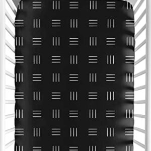 Sweet Jojo Designs Black and White Boho Mudcloth Boy or Girl Fitted Crib Sheet Baby or Toddler Bed Nursery - White Black Bohemian Woodland Tribal Southwest Mud Cloth Hatch Gender Neutral Triple Line