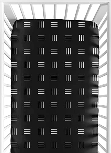 Sweet Jojo Designs Black and White Boho Mudcloth Boy or Girl Fitted Crib Sheet Baby or Toddler Bed Nursery - White Black Bohemian Woodland Tribal Southwest Mud Cloth Hatch Gender Neutral Triple Line