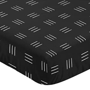 Sweet Jojo Designs Black and White Boho Mudcloth Boy or Girl Fitted Crib Sheet Baby or Toddler Bed Nursery - White Black Bohemian Woodland Tribal Southwest Mud Cloth Hatch Gender Neutral Triple Line