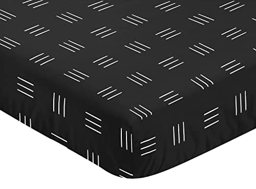 Sweet Jojo Designs Black and White Boho Mudcloth Boy or Girl Fitted Crib Sheet Baby or Toddler Bed Nursery - White Black Bohemian Woodland Tribal Southwest Mud Cloth Hatch Gender Neutral Triple Line