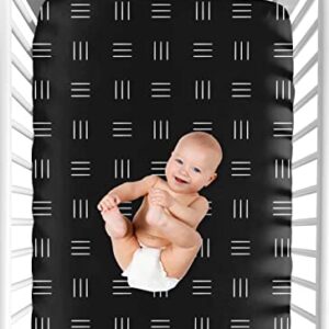 Sweet Jojo Designs Black and White Boho Mudcloth Boy or Girl Fitted Crib Sheet Baby or Toddler Bed Nursery - White Black Bohemian Woodland Tribal Southwest Mud Cloth Hatch Gender Neutral Triple Line