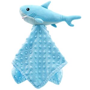 shark security blanket soft loveys for babies boy minky dot snuggle plush lovie blue stuffed ocean animal sleeping blanket newborn nursery unisex blankie 15 inch