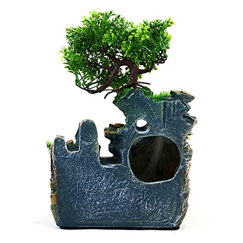 11" Desktop Waterfall Bonsai Mini Rock Fountain w/LED Lights & Atomizer, Small Artificial Bonsai Tabletop Decor Fountain Rockery, Desktop Fountain Waterfall for Indoor Outdoor Office Home Decor,Gift