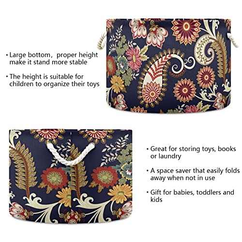 ALAZA Paisley Floral Ethnic Pattern Navy Blue Storage Basket Gift Baskets Large Collapsible Laundry Hamper with Handle, 20x20x14 in