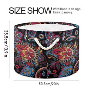 ALAZA Indian Paisley Flower Ethnic Floral Storage Basket Gift Baskets Large Collapsible Laundry Hamper with Handle, 20x20x14 in