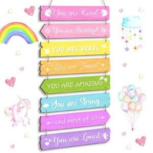 inspirational wall decor aesthetic motivational wall art girl boys room wall decor wooden wall hanging sign room decorations for teens toddler room sign nursery dorm decoration(unicorn)