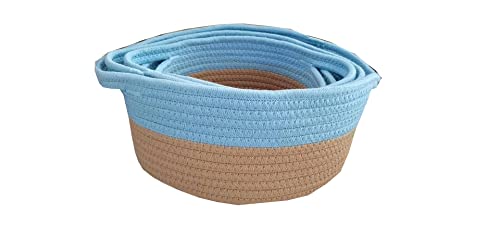 Cotton Rope Storage Bin Baskets, Set of 3 Woven Storage Organizer Small Baskets for Decoration, Toys, Books, Etc.. (Blue)