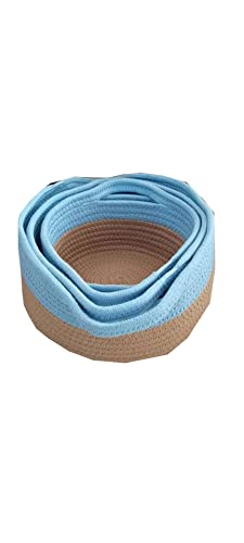 Cotton Rope Storage Bin Baskets, Set of 3 Woven Storage Organizer Small Baskets for Decoration, Toys, Books, Etc.. (Blue)