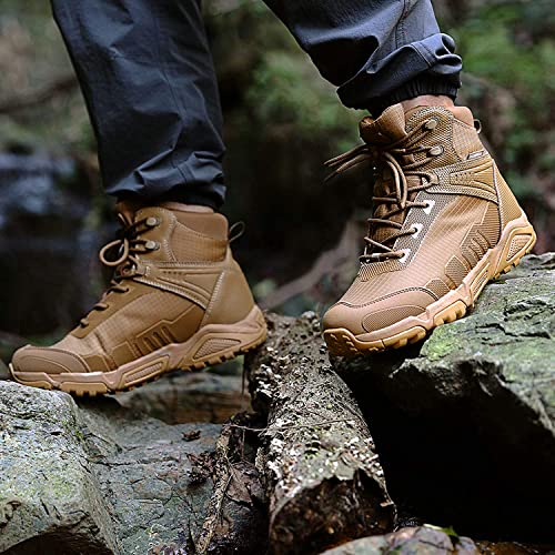 FREE SOLDIER Men's Waterproof Hiking Boots Lightweight Work Boots Military Tactical Boots Durable Combat Boots(Brown, 7.5 US)