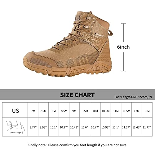 FREE SOLDIER Men's Waterproof Hiking Boots Lightweight Work Boots Military Tactical Boots Durable Combat Boots(Brown, 7.5 US)