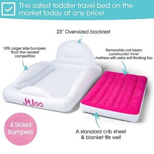 J&JOO Inflatable Toddler Travel Bed with Safety Bumpers & Backrest, Portable Kids Air Mattress for Travel, Camping or Hotels, Includes High Speed Pump, Pink, (Pink)