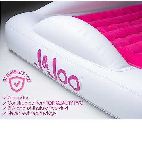 J&JOO Inflatable Toddler Travel Bed with Safety Bumpers & Backrest, Portable Kids Air Mattress for Travel, Camping or Hotels, Includes High Speed Pump, Pink, (Pink)