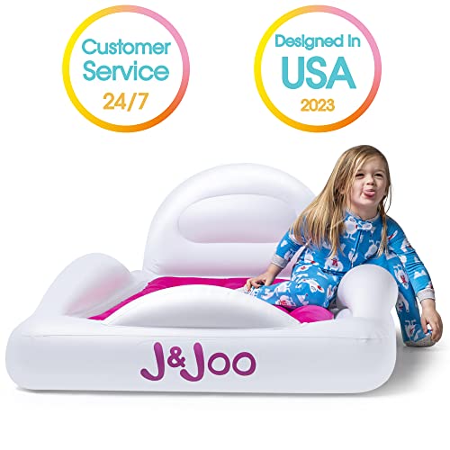 J&JOO Inflatable Toddler Travel Bed with Safety Bumpers & Backrest, Portable Kids Air Mattress for Travel, Camping or Hotels, Includes High Speed Pump, Pink, (Pink)