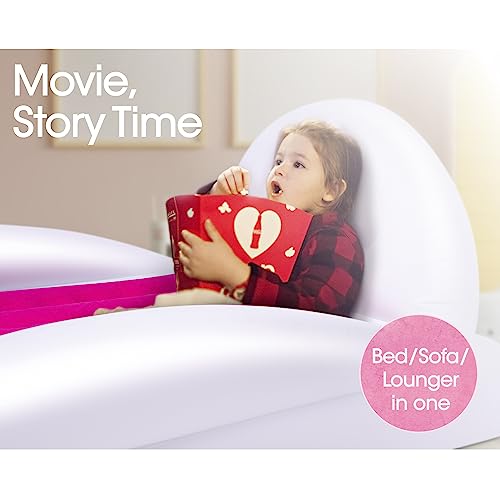 J&JOO Inflatable Toddler Travel Bed with Safety Bumpers & Backrest, Portable Kids Air Mattress for Travel, Camping or Hotels, Includes High Speed Pump, Pink, (Pink)