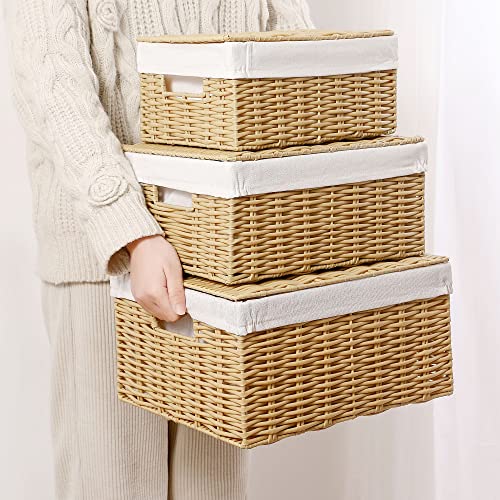 Plastic Woven Storage Bins With Lids Decorative Bathroom Closet Container Kids Toy Box Blanket Basket Small Wicker Shelves Nursery Trunk Baby Organizer Chest Photo Book Pantry Rattan Cube Room Storage