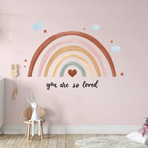 rainbows wall decal, boho rainbow stickers large rainbow wall decor peel and stick wallpaper for girl bedroom baby shower nursery kid playroom classroom decor you are so loved 30 x 14 inches (boho)