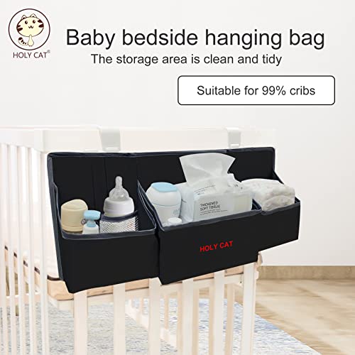 Holy Cat Hanging BabHanging Baby Diaper Caddy Organizer with Paper Pocket for Changing Table Crib Playard Organization Nursery Organization Hanging Nursery-BLACK…