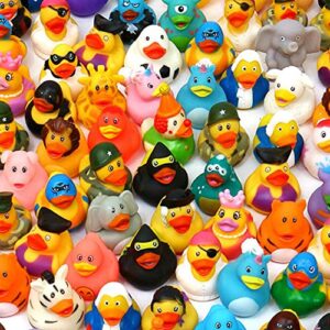 xy-wq rubber duck 50 pack for jeeps bath toy assortment - bulk floater duck for kids - baby showers accessories - party favors, birthdays, bath time, and more (50 varieties)