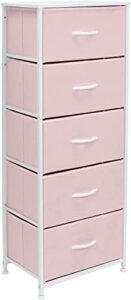 sorbus fabric dresser for kids bedroom - chest of 5 drawers, tall storage tower, clothing organizer, for closet, for playroom, for nursery, steel frame, fabric bins - wood handle (pink)