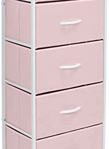 Sorbus Fabric Dresser for Kids Bedroom - Chest of 5 Drawers, Tall Storage Tower, Clothing Organizer, for Closet, for Playroom, for Nursery, Steel Frame, Fabric Bins - Wood Handle (Pink)