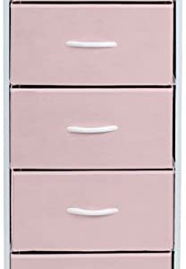 Sorbus Fabric Dresser for Kids Bedroom - Chest of 5 Drawers, Tall Storage Tower, Clothing Organizer, for Closet, for Playroom, for Nursery, Steel Frame, Fabric Bins - Wood Handle (Pink)