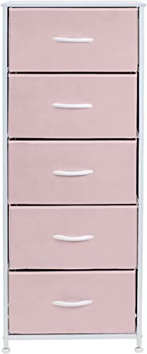 Sorbus Fabric Dresser for Kids Bedroom - Chest of 5 Drawers, Tall Storage Tower, Clothing Organizer, for Closet, for Playroom, for Nursery, Steel Frame, Fabric Bins - Wood Handle (Pink)