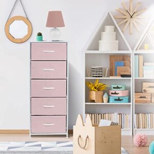 Sorbus Fabric Dresser for Kids Bedroom - Chest of 5 Drawers, Tall Storage Tower, Clothing Organizer, for Closet, for Playroom, for Nursery, Steel Frame, Fabric Bins - Wood Handle (Pink)