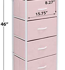 Sorbus Fabric Dresser for Kids Bedroom - Chest of 5 Drawers, Tall Storage Tower, Clothing Organizer, for Closet, for Playroom, for Nursery, Steel Frame, Fabric Bins - Wood Handle (Pink)