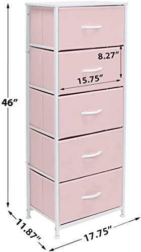 Sorbus Fabric Dresser for Kids Bedroom - Chest of 5 Drawers, Tall Storage Tower, Clothing Organizer, for Closet, for Playroom, for Nursery, Steel Frame, Fabric Bins - Wood Handle (Pink)