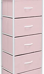 Sorbus Fabric Dresser for Kids Bedroom - Chest of 5 Drawers, Tall Storage Tower, Clothing Organizer, for Closet, for Playroom, for Nursery, Steel Frame, Fabric Bins - Wood Handle (Pink)