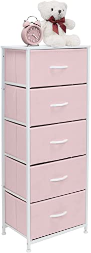 Sorbus Fabric Dresser for Kids Bedroom - Chest of 5 Drawers, Tall Storage Tower, Clothing Organizer, for Closet, for Playroom, for Nursery, Steel Frame, Fabric Bins - Wood Handle (Pink)